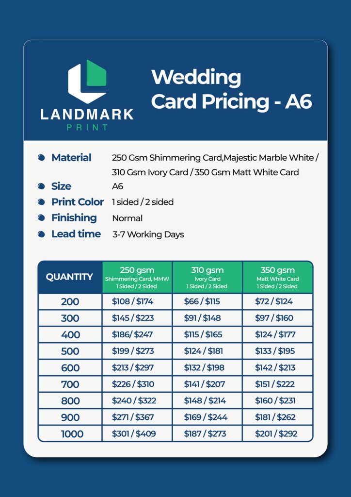 A6 Wedding Card Printing Singapore | Elegant Wedding Invitations ...