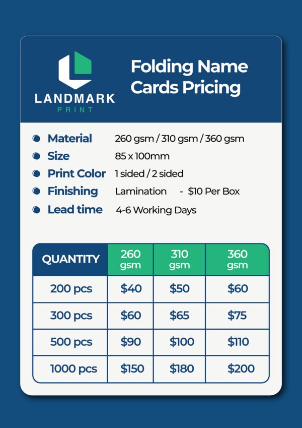 Folding Name Card Printing Singapore | Double Panel Cards – Landmark Print