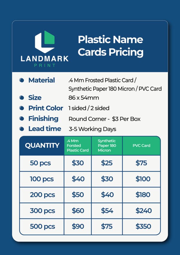 Plastic Name Card Printing Singapore | Durable PVC Cards – Landmark Print
