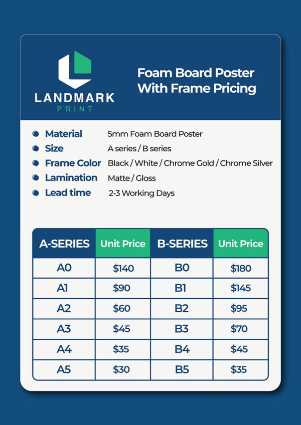 Foam Board Poster Printing with Frame Singapore | Black White Silver ...