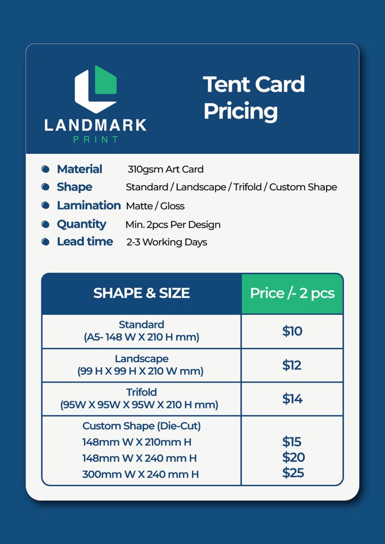 Tent Card Printing Singapore | Table Tent & Counter Displays – Landmark ...